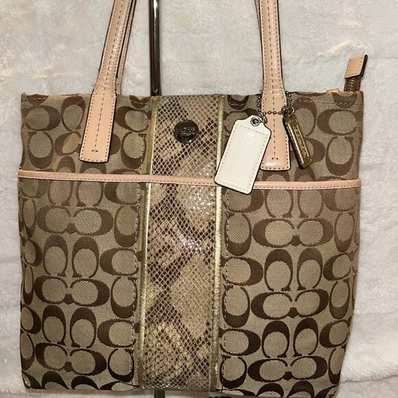 Coach | Bags | Coach Signature Python Stripe Satchel Tote Bag | Poshmark